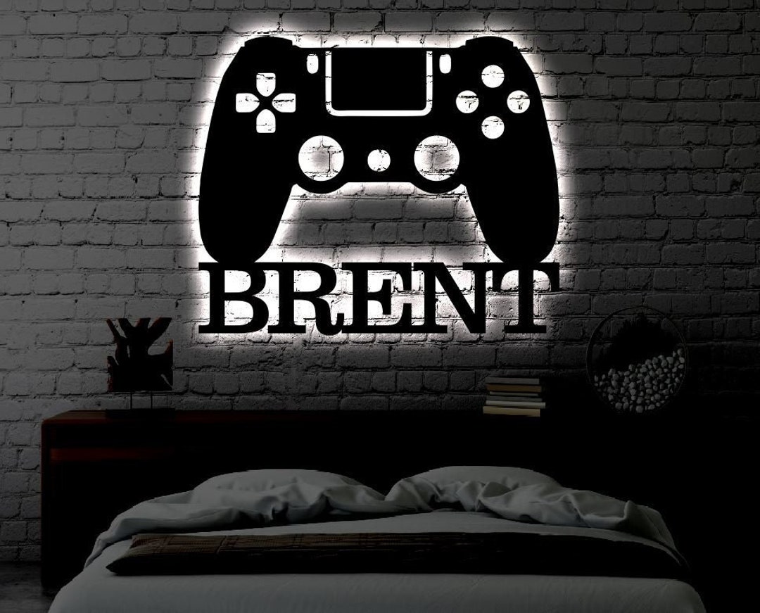 Personalized Gaming Room LED Metal Art Sign / Light up Gamer Controller ...