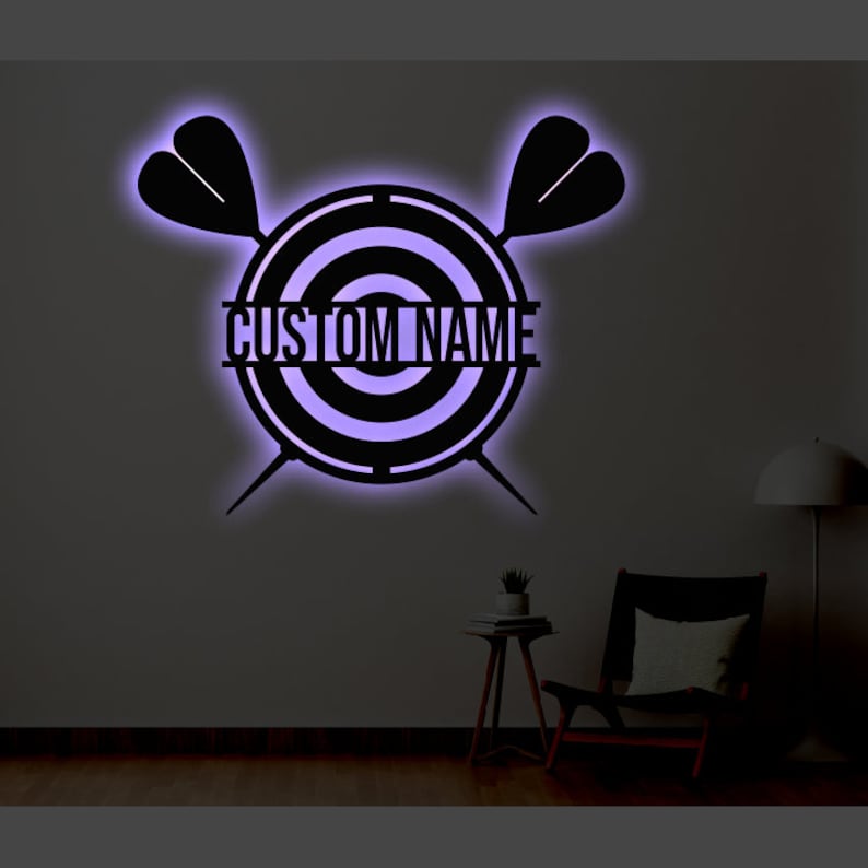 Personalized Dart LED Metal Art Sign / Light up Dart Board Metal Sign ...