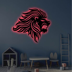 Lion LED Metal Art Sign / Light up Lion Metal Sign / Multi Colors Lion ...