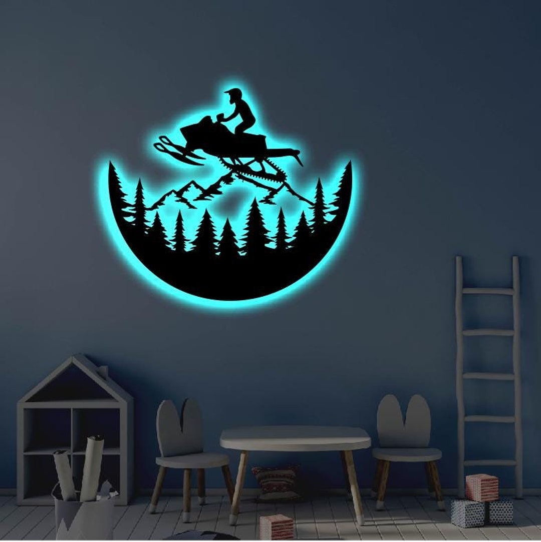 LED Snowmobile Metal Sign | Light up Snow Mobile Wall Art | Wall Art ...