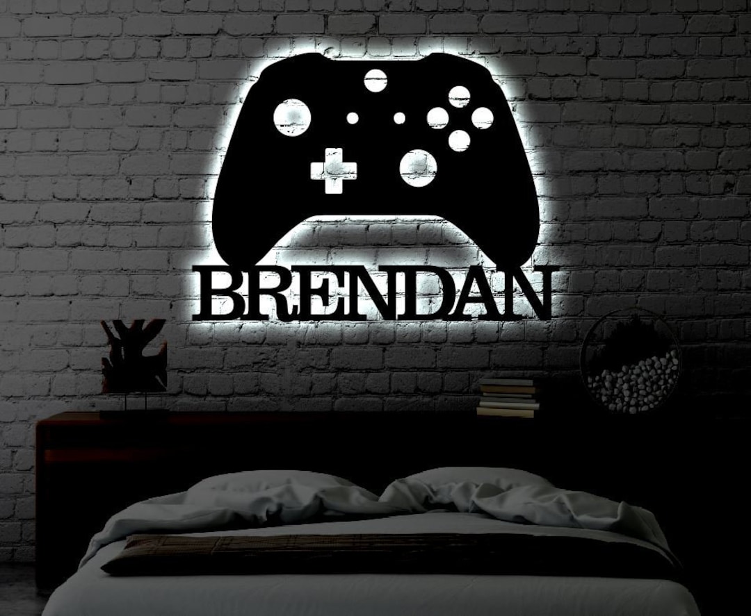 Personalized Gaming Room LED Metal Art Sign / Light up Gamer Controller ...