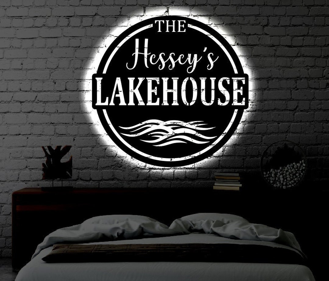 Personalized Cottage LED Metal Art Sign / Light up Lake House Sign ...