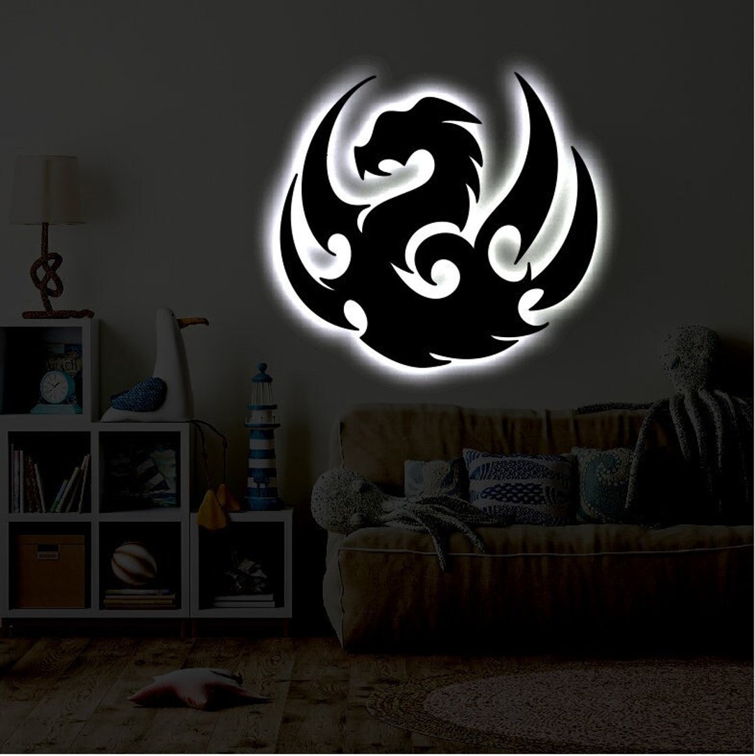 Personalized LED Dragon Metal Sign | Light up Kid's Room Wall Art ...