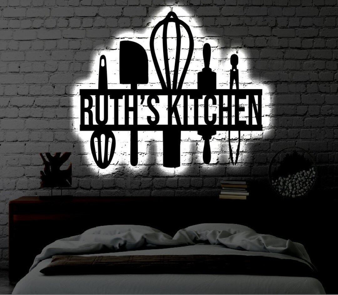 Personalized LED Kitchen Metal Sign | Light up Kitchen Wall Art ...