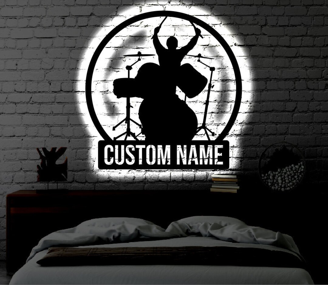 Personalized LED Drummer Metal Sign | Light up Home Drumming Wall Art ...