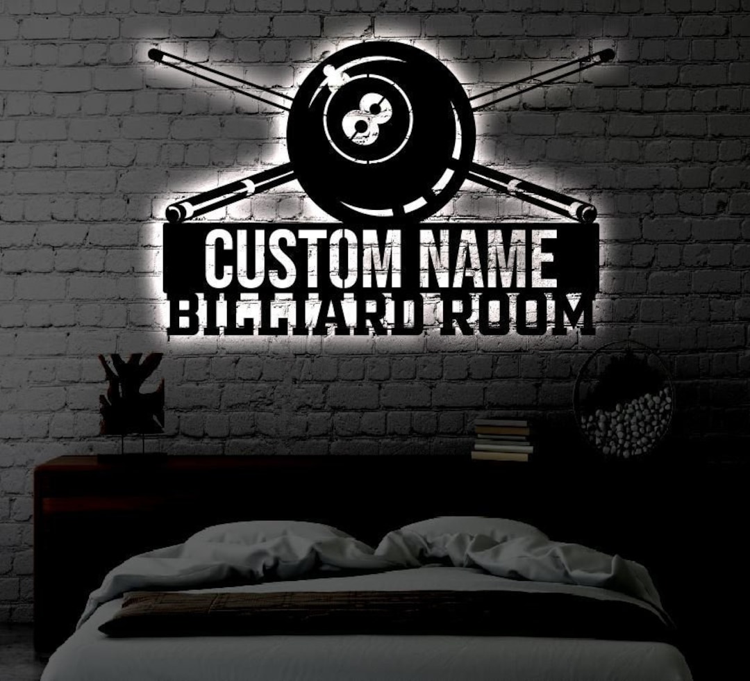 Personalized Billiards LED Metal Art Sign / Light up Pool Metal Sign ...