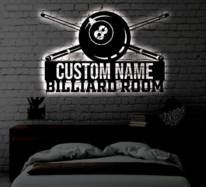 Personalized Billiards LED Metal Art Sign / Light up Pool Metal Sign ...