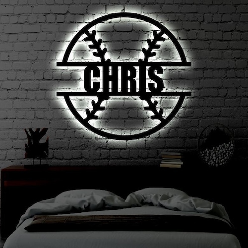 Custom Baseball Ball Metal Wall Art With LED - Etsy