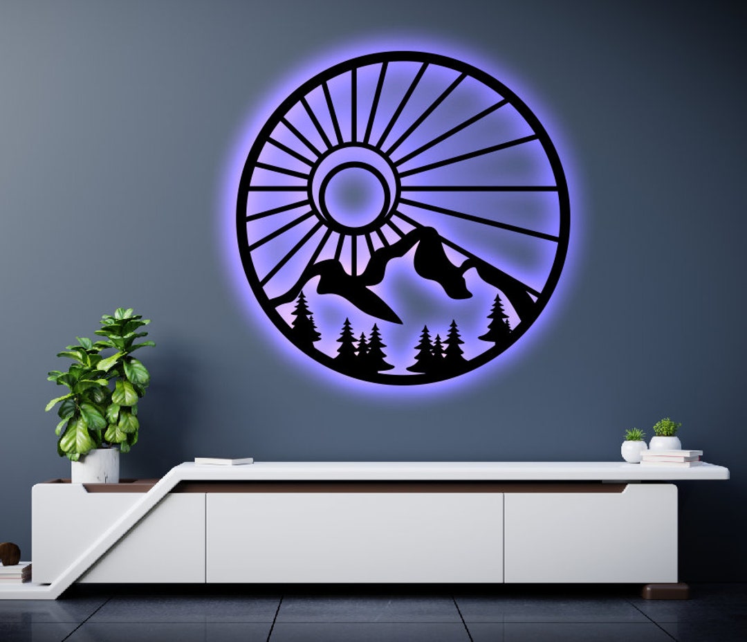 Mountain Nature LED Metal Art Sign / Light up Mountain Metal Sign ...