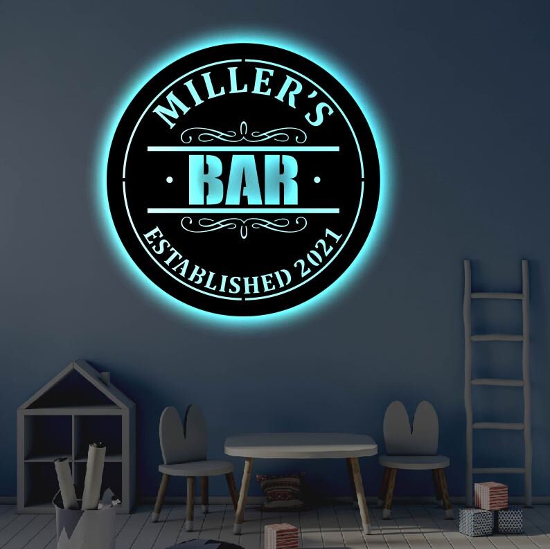 Personalized Bar LED Metal Art Sign / Light up Bar Metal Sign - Etsy