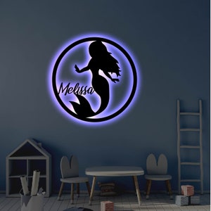 Personalized LED Mermaid Metal Sign | Light up Girls Room Wall Art ...