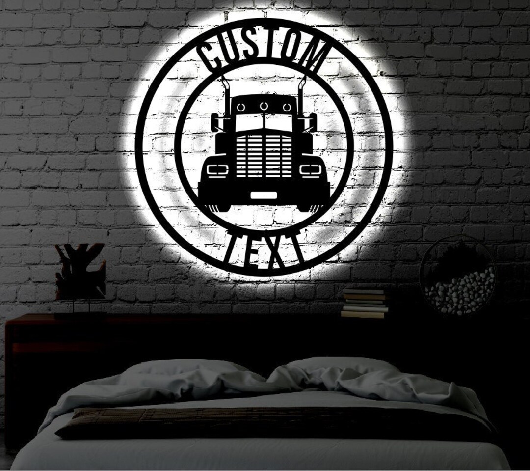 Personalized LED Trucker Metal Sign | Light up Home Trucking Wall Art ...