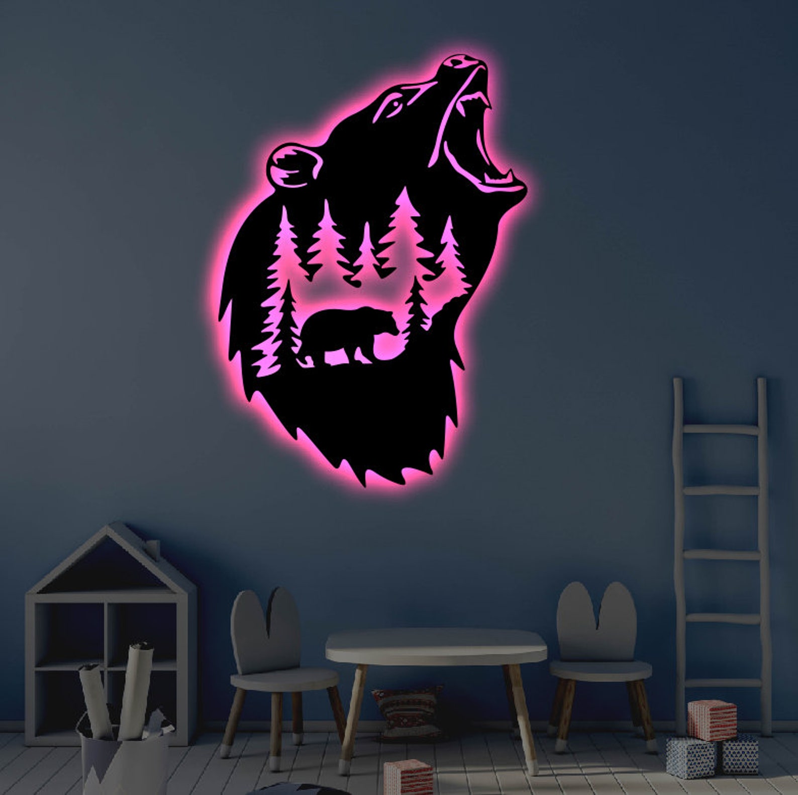 Bear LED Metal Art Sign / Light up Bear Metal Sign / Multi Colors Bear ...