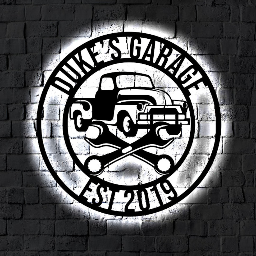 Personalized LED Garage Metal Sign | Light up Pickup Truck Home Garage ...