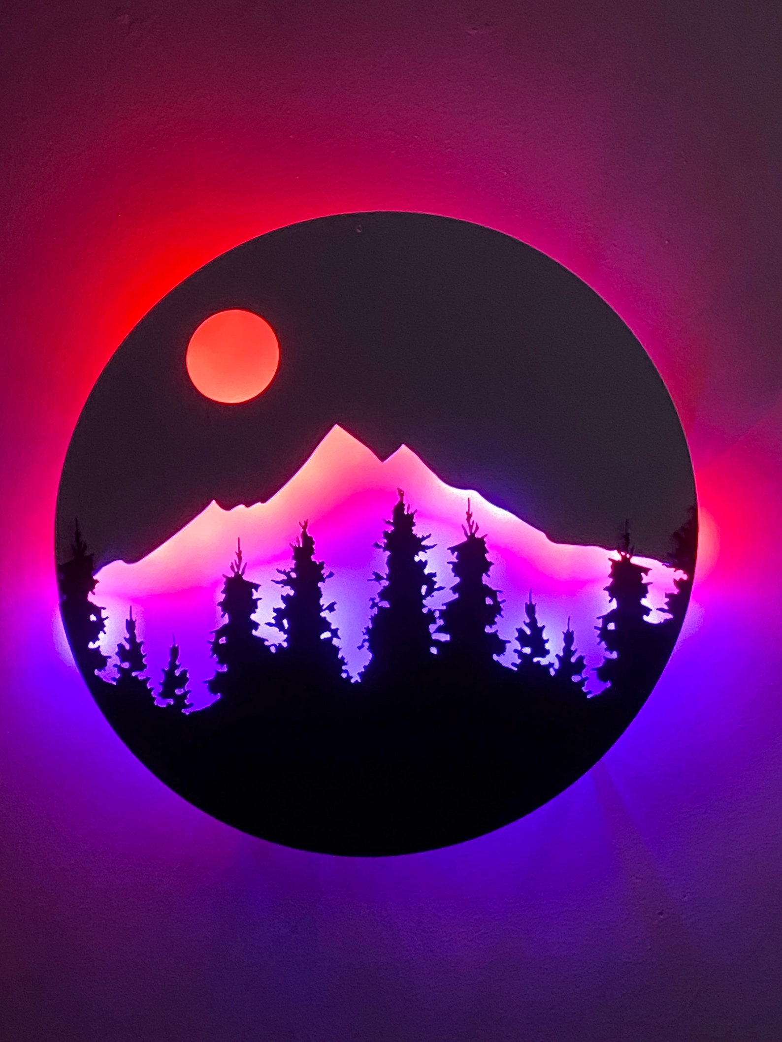 LED Mountain Metal Wall Art / Neon Mountain and Trees Metal Art / Light ...