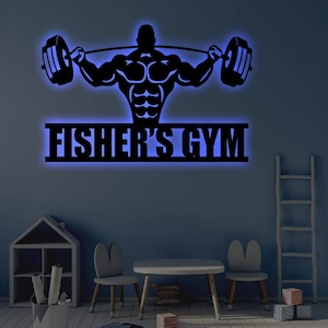 Personalized Home Gym LED Metal Art Sign / Light up Gym Name Metal Sign ...