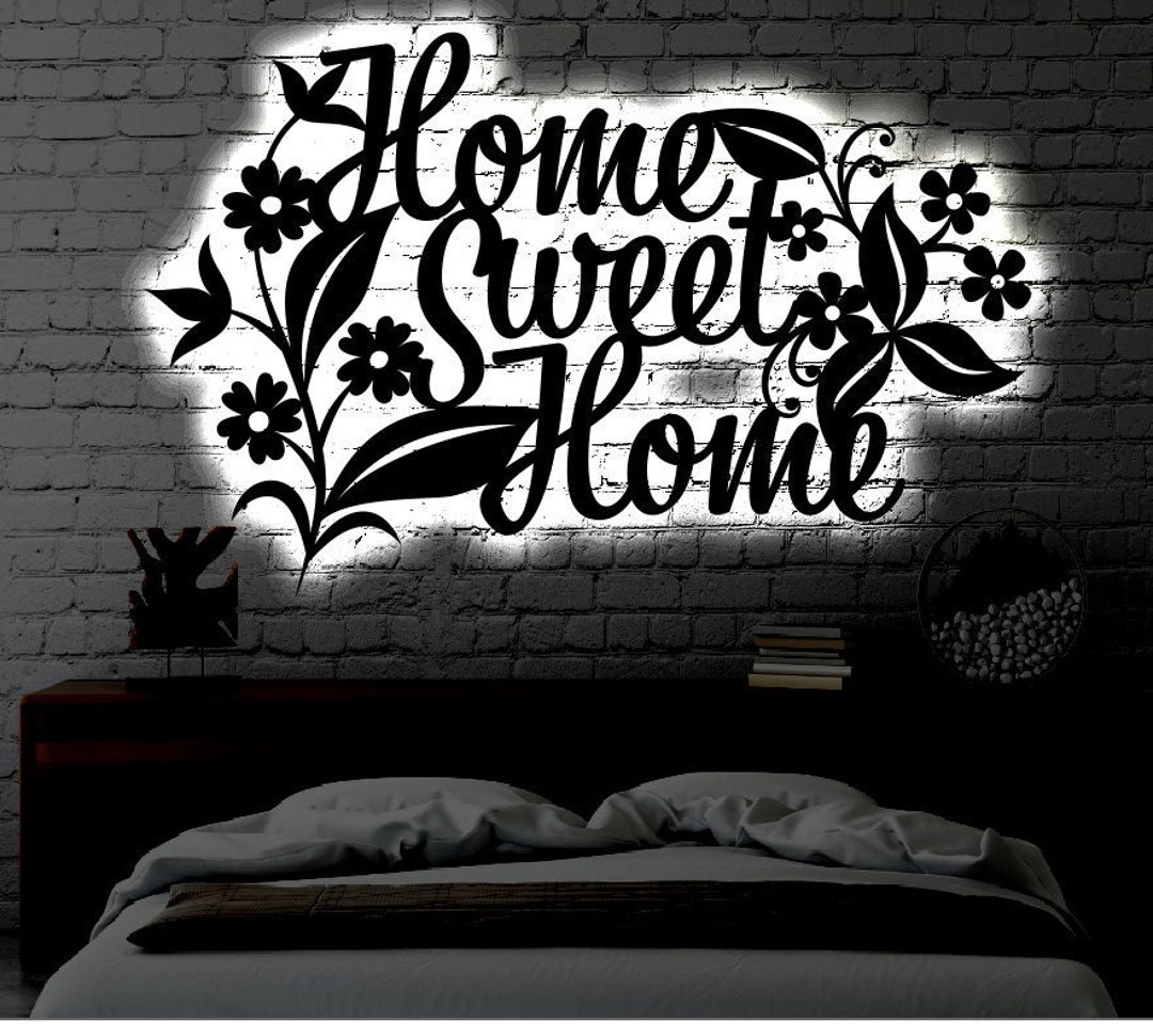 Home Sweet Home LED Metal Sign | Light up Wall Art Flower Gift | Metal ...