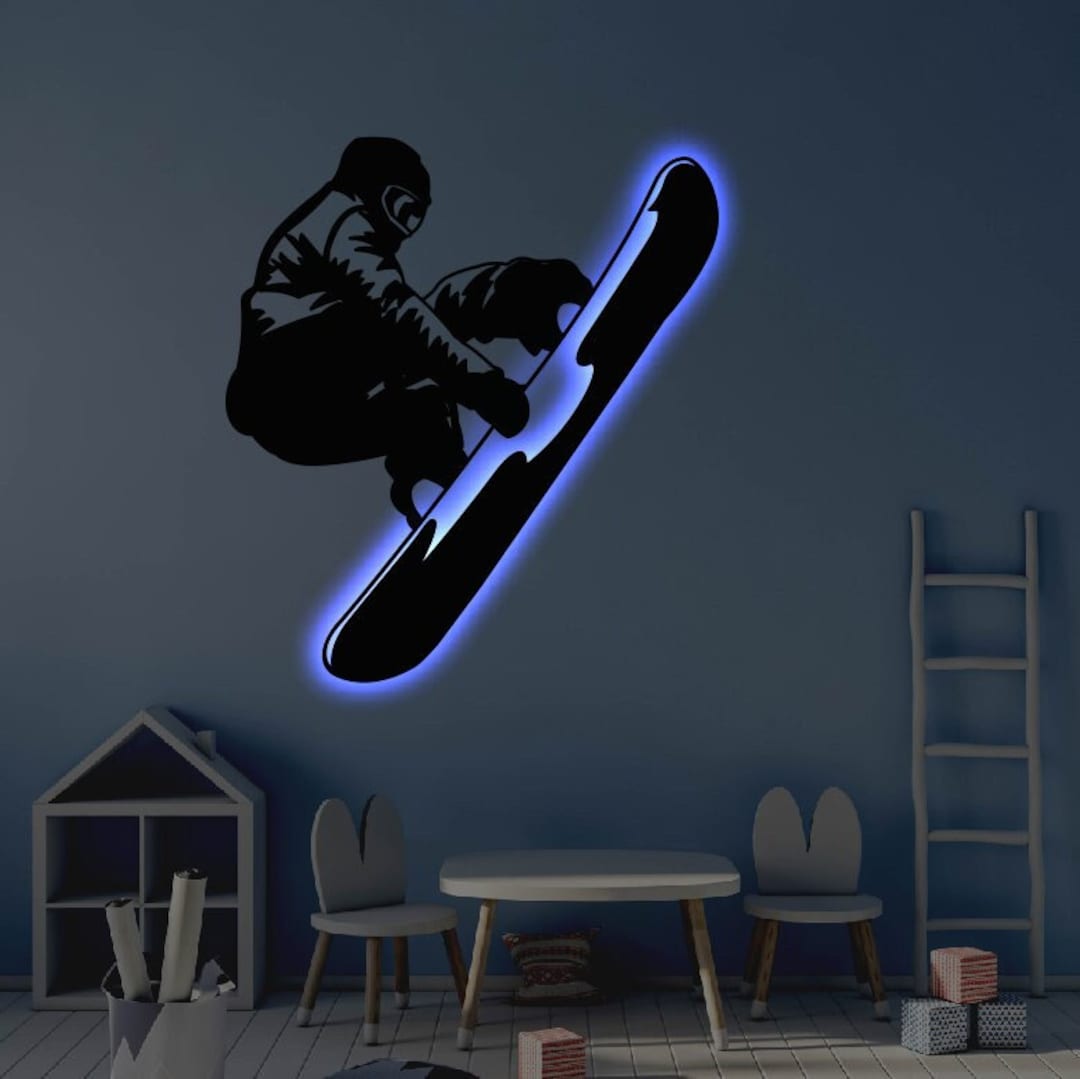 LED Snowboarder Metal Sign | Light up Snowboard Wall Art | Wall Art ...