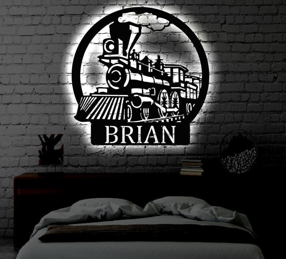 Personalized LED Train Name Metal Sign | Light up Wall Art Housewarming ...