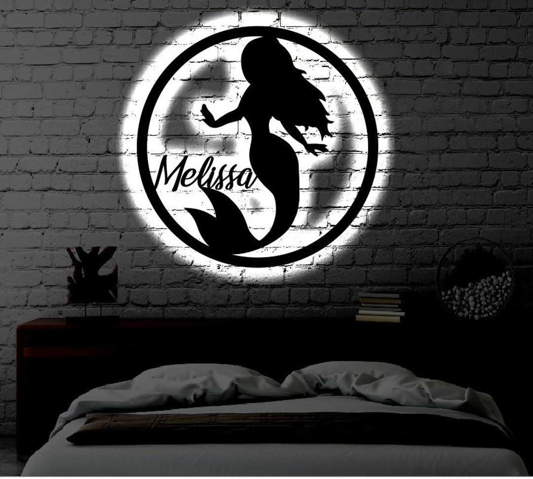 Personalized LED Mermaid Metal Sign Light up Girls Room Wall Art ...