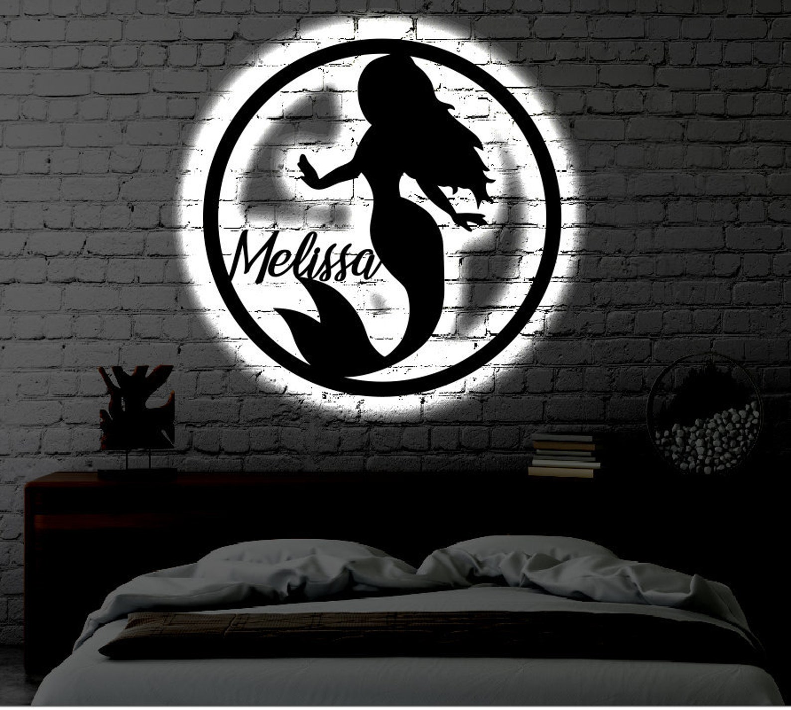 Personalized LED Mermaid Metal Sign Light up Girls Room Wall - Etsy