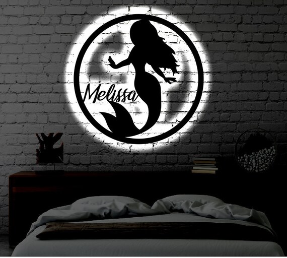 Personalized LED Mermaid Metal Sign Light up Girls Room Wall - Etsy