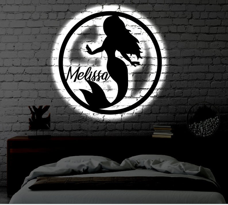 Personalized LED Mermaid Metal Sign | Light up Girls Room Wall Art ...