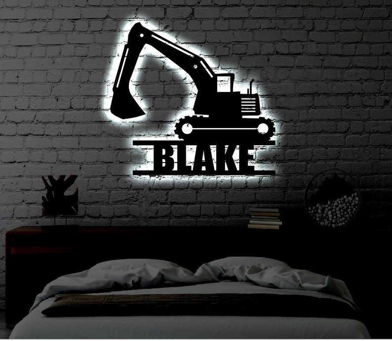 Personalized LED Bulldozer Metal Sign Light up Kid's - Etsy