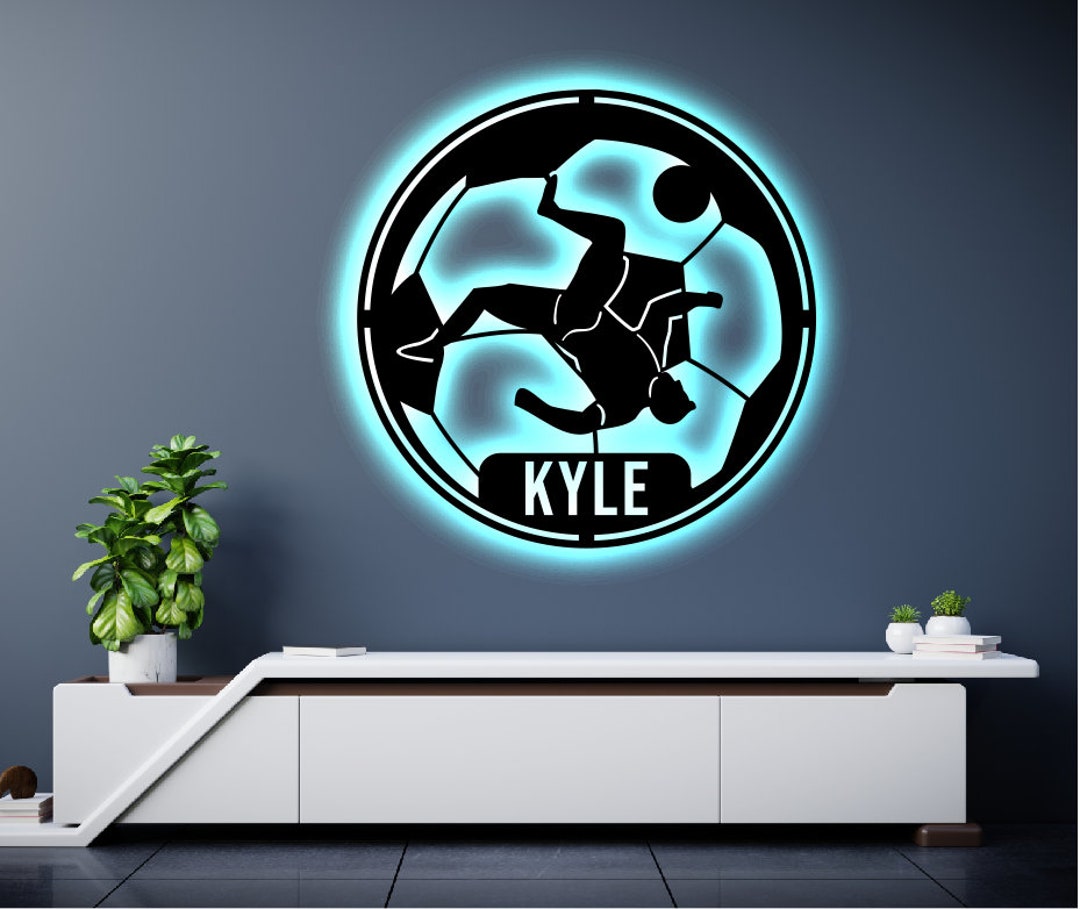 Personalized Soccer LED Metal Art Sign / Light up Soccer Ball Name ...