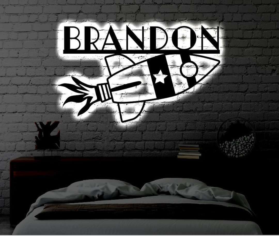 Personalized LED Rocket Ship Night Light Metal Sign | Light up Kid's ...
