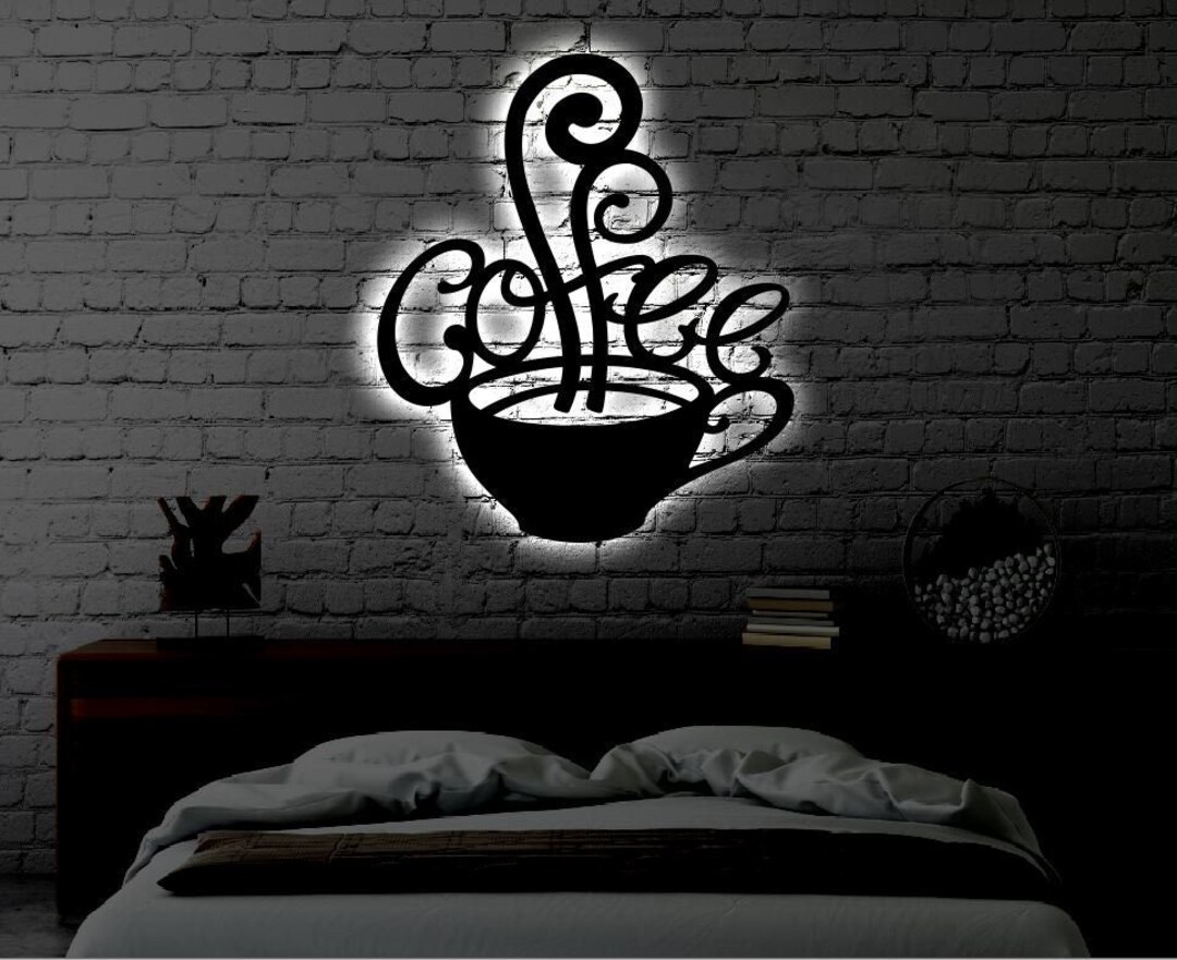 Coffee Cup Metal Art Sign / Light up Coffee Metal Sign / Multi Colors ...