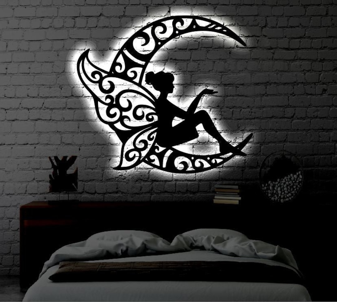 Fairy LED Metal Art Sign / Light up Fairy Moon Metal Sign / Multi ...