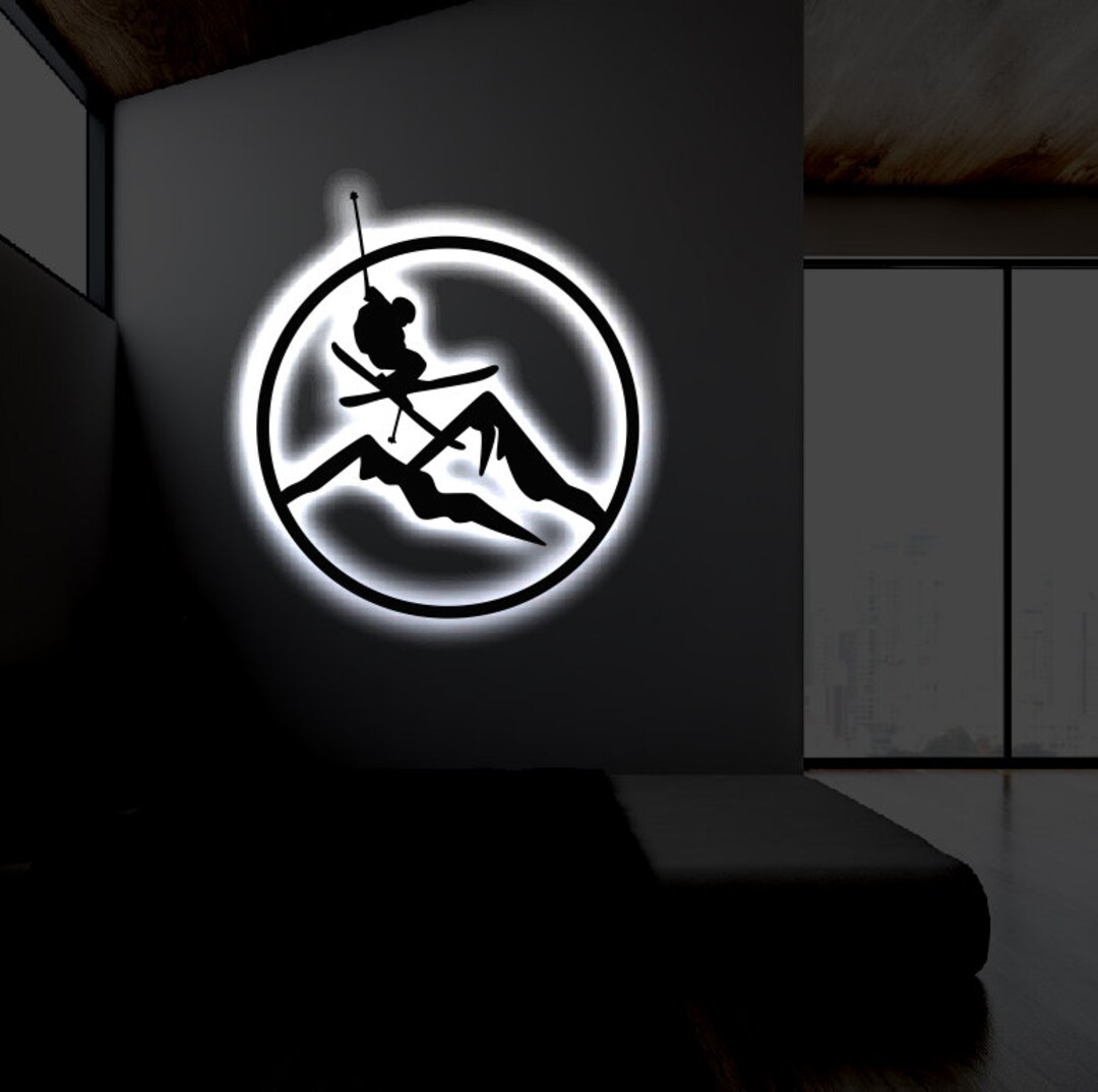 Skiing LED Metal Art Sign / Light up Skier Metal Sign / Multi Colors ...