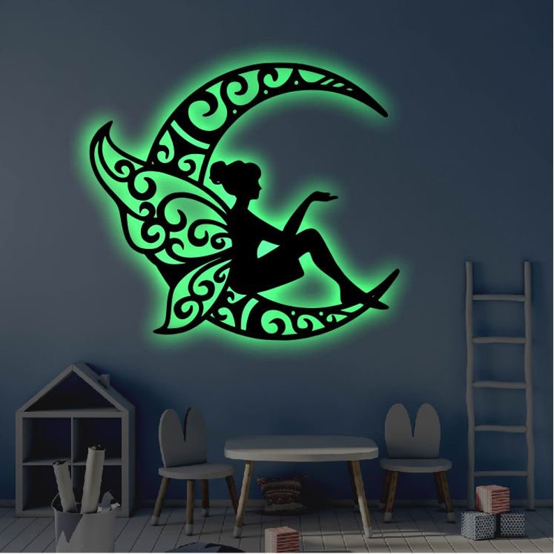 Fairy LED Metal Art Sign / Light up Fairy Moon Metal Sign / - Etsy
