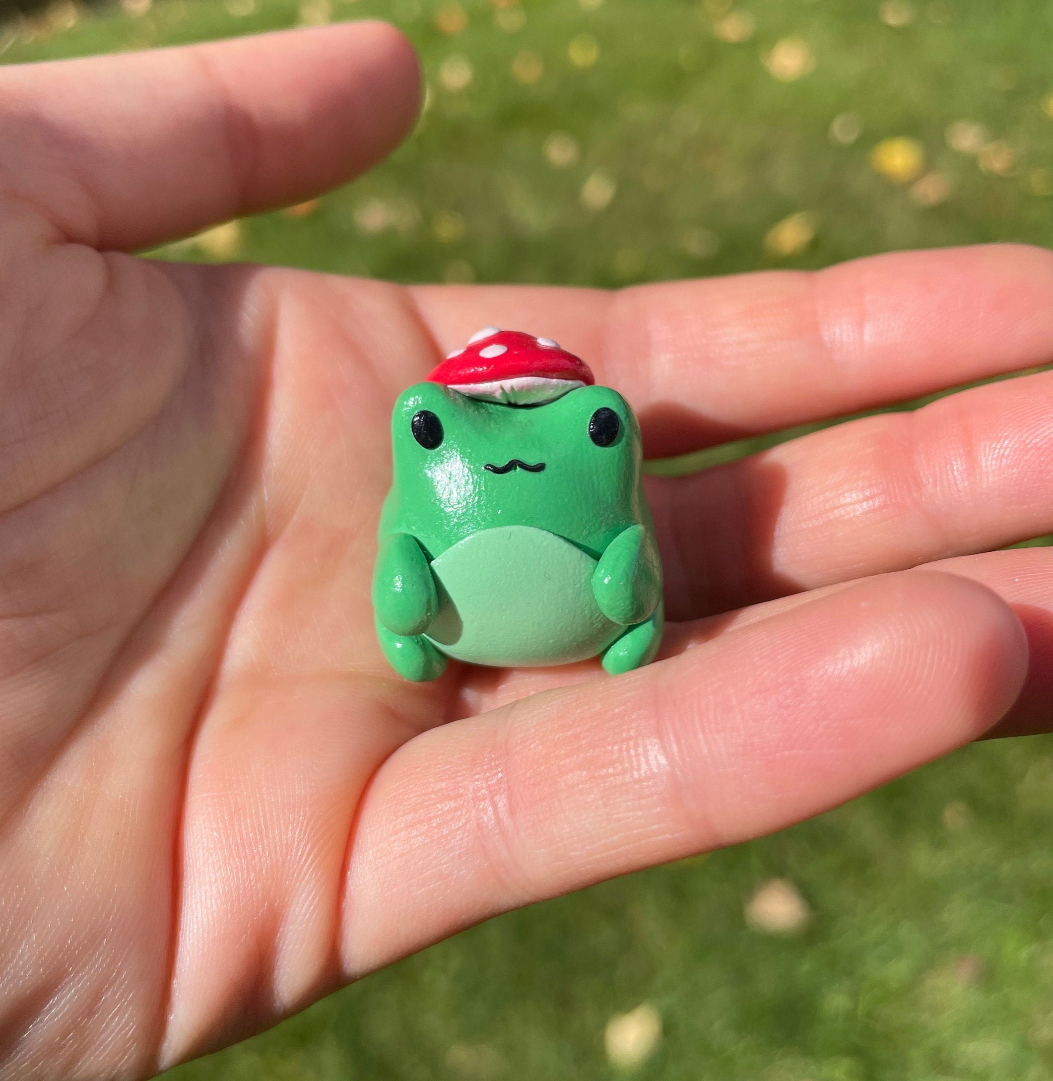 Frog With Mushroom Hat Desk Buddy Cottagecore Frog Figurine Etsy