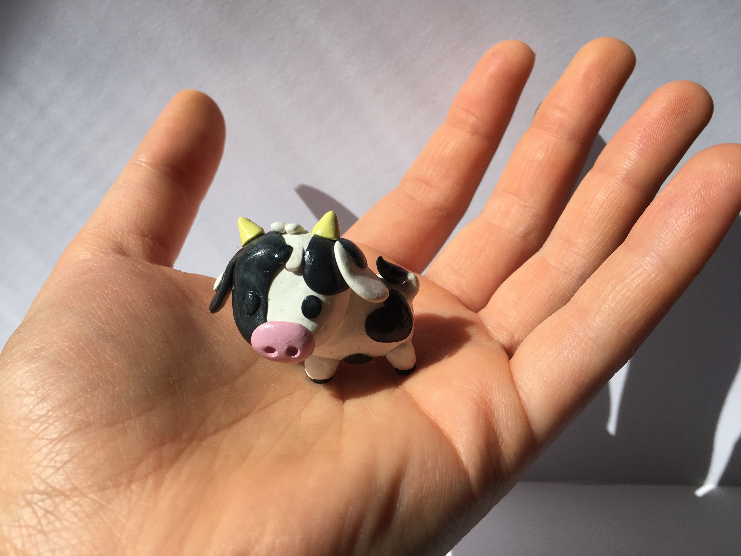 Cute Clay Cow Figurine, Miniature Desk Buddy, Kawaii Cow, Polymer Clay ...