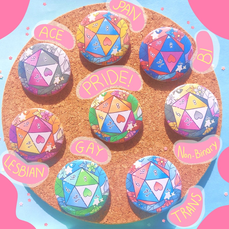 LGBTQIA D20 Dice Pride Button Dnd Themed Dice Pride Button - Etsy