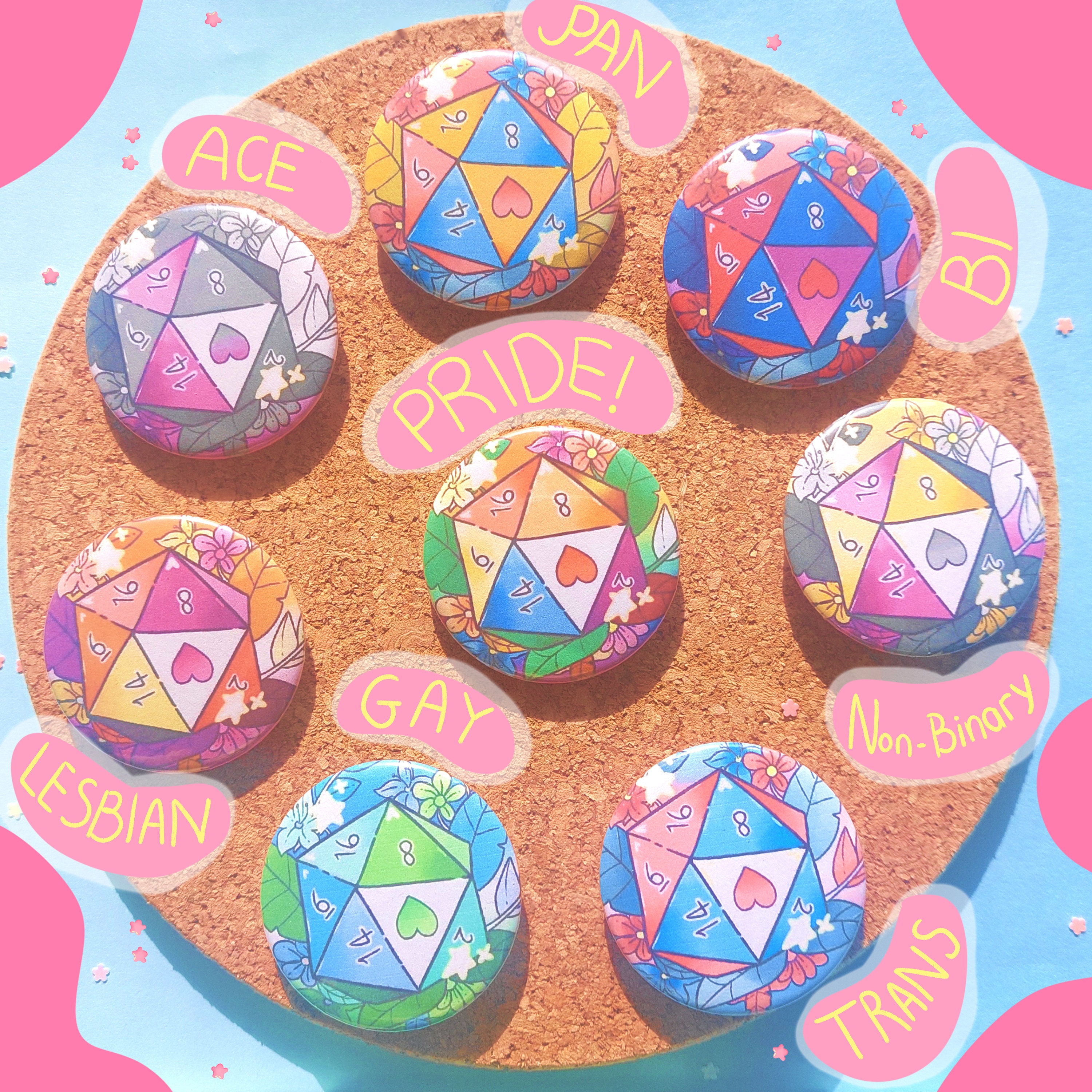 LGBTQIA D20 Dice Pride Button Dnd Themed Dice Pride Button - Etsy