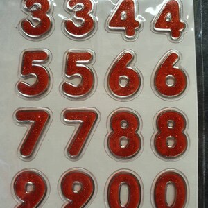 1x Sheet Red Glitter Reuseable Puffy 3D Numbers Numerical Stickers for ...
