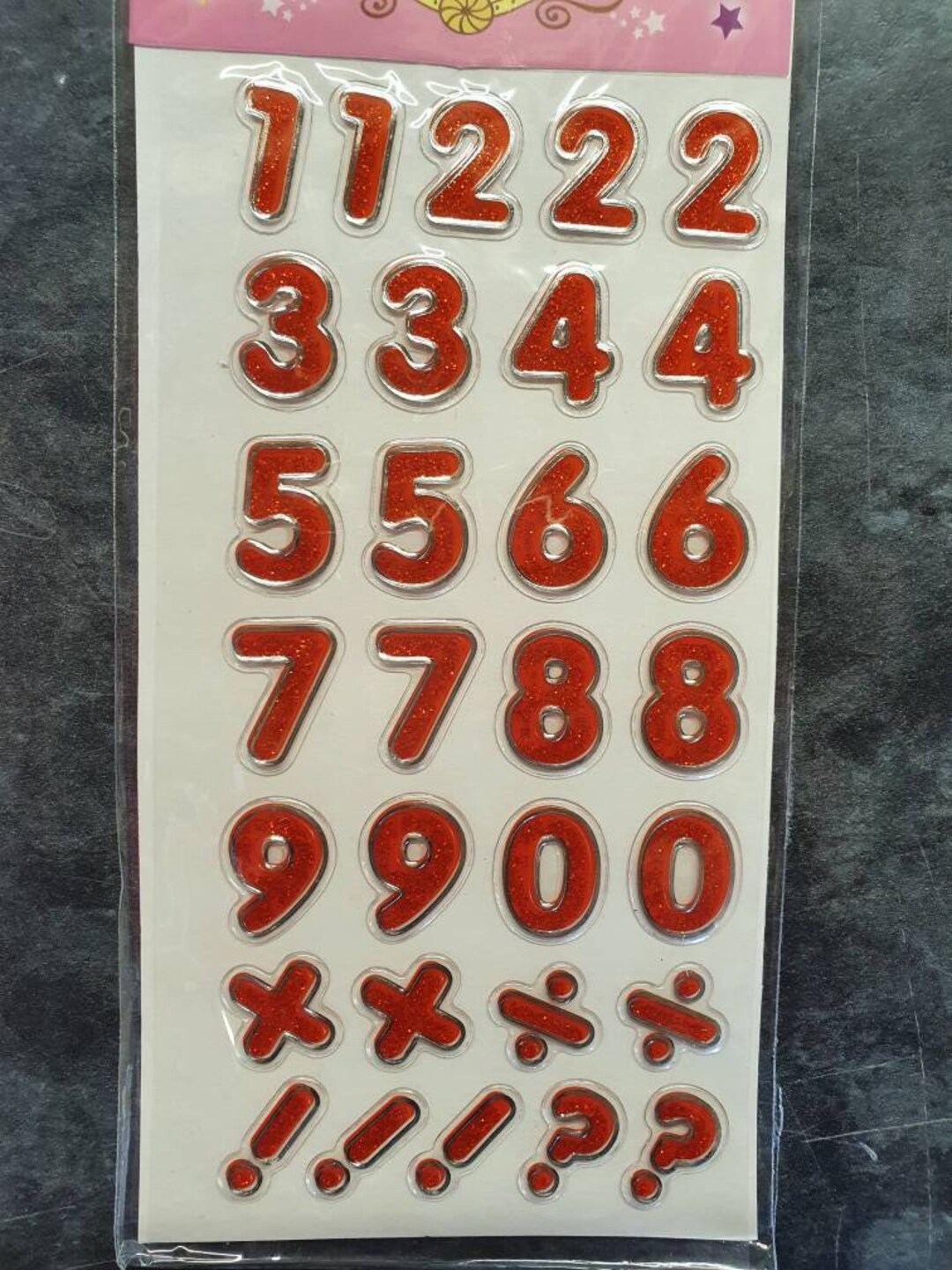 1x Sheet Red Glitter Reuseable Puffy 3D Numbers Numerical Stickers for ...