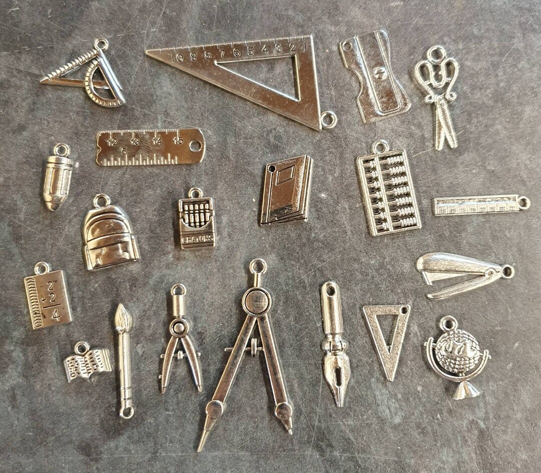 20x Miniature Tiny Silver Tone Learning Tools, Ruler, Crayons ...