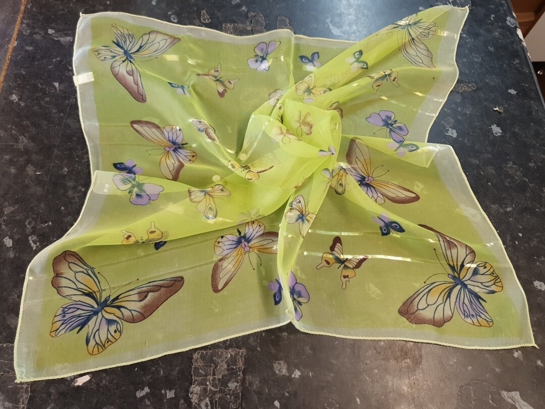 Ladies Small Sheer Green Chiffon Feel Butterfly Insect Print Neck Scarf ...
