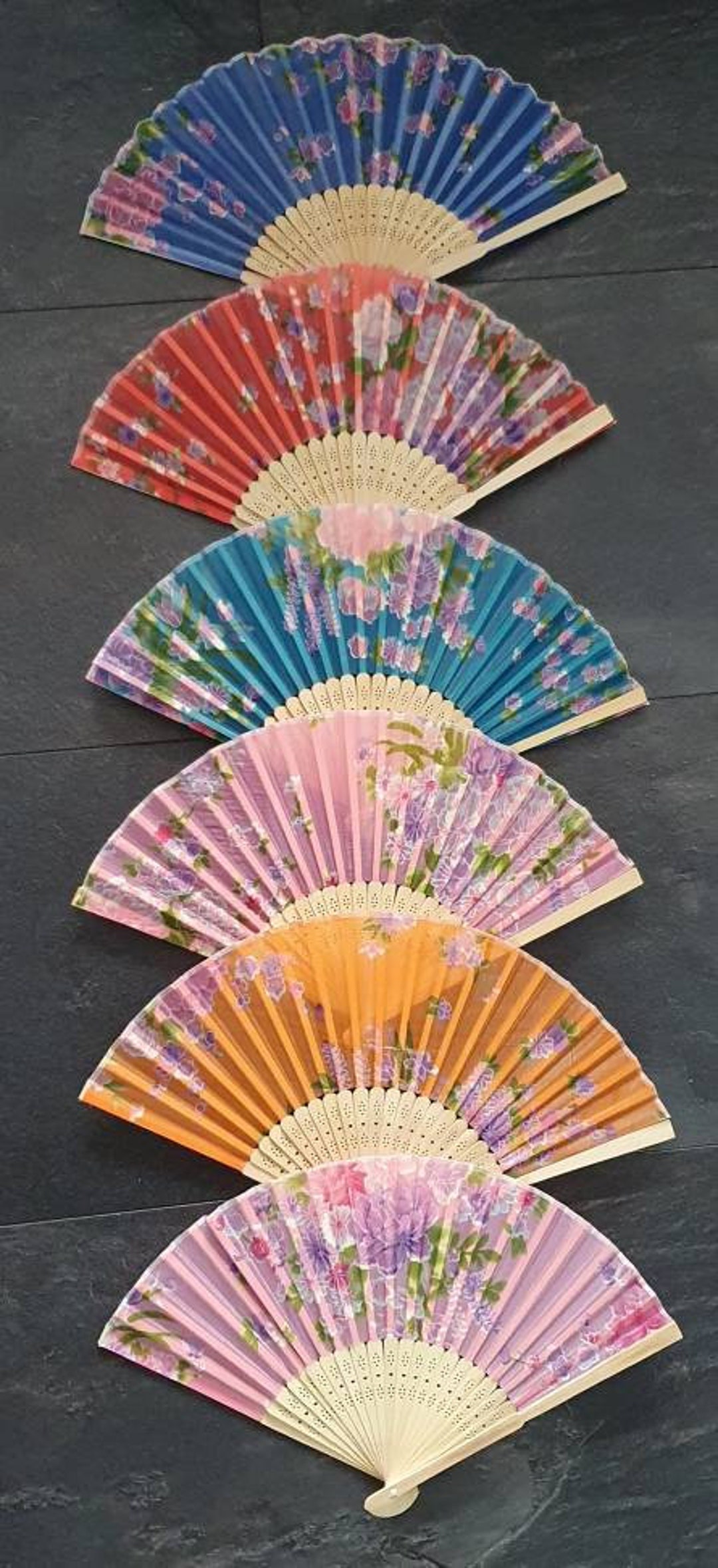 10x Pastel Colours Decorative Hand Fans: Wood & Fabric for Wedding ...