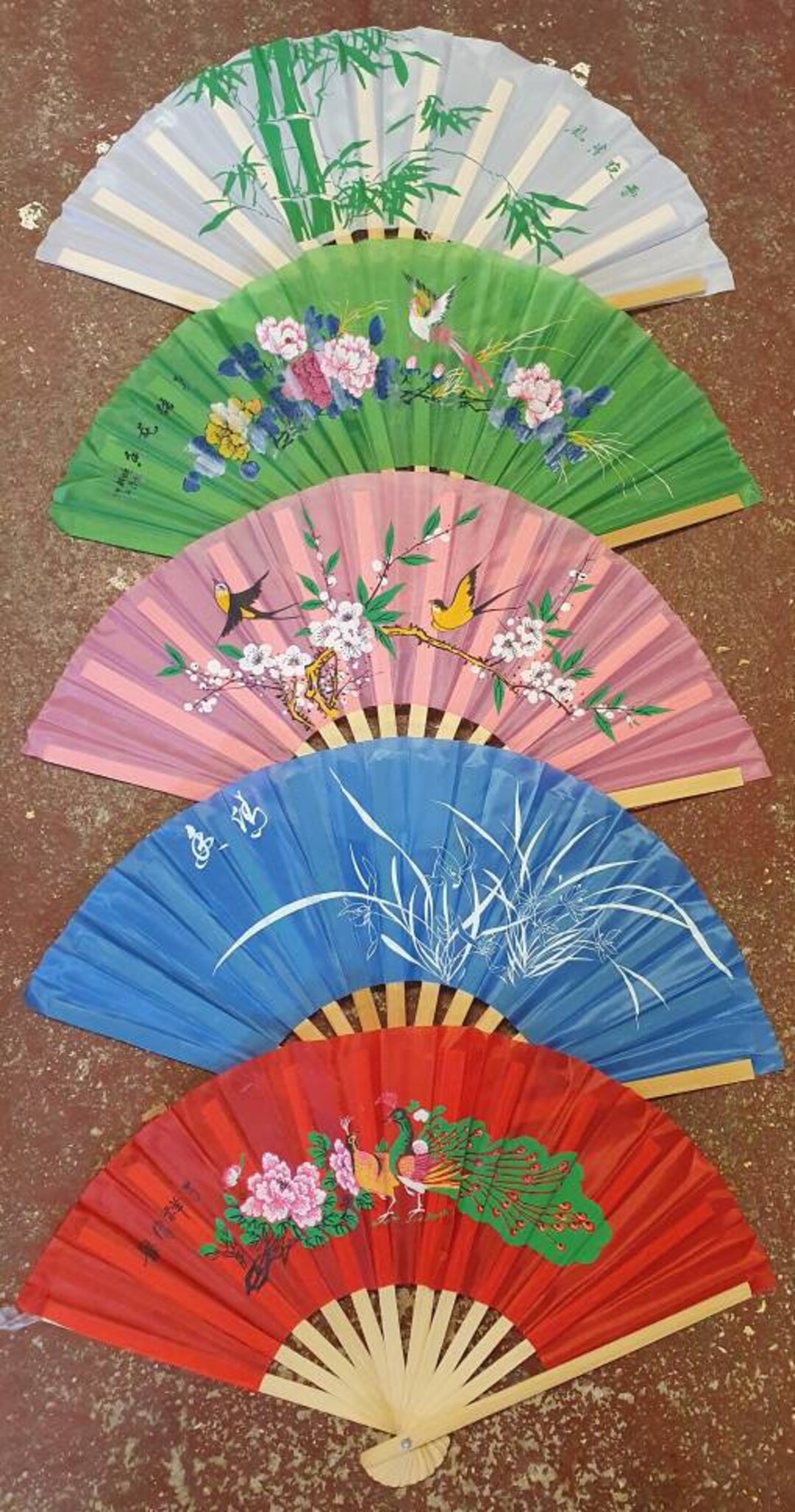 5x Colourful Decorative Geisha Japanese Burlesque Hand Fans: Wood ...
