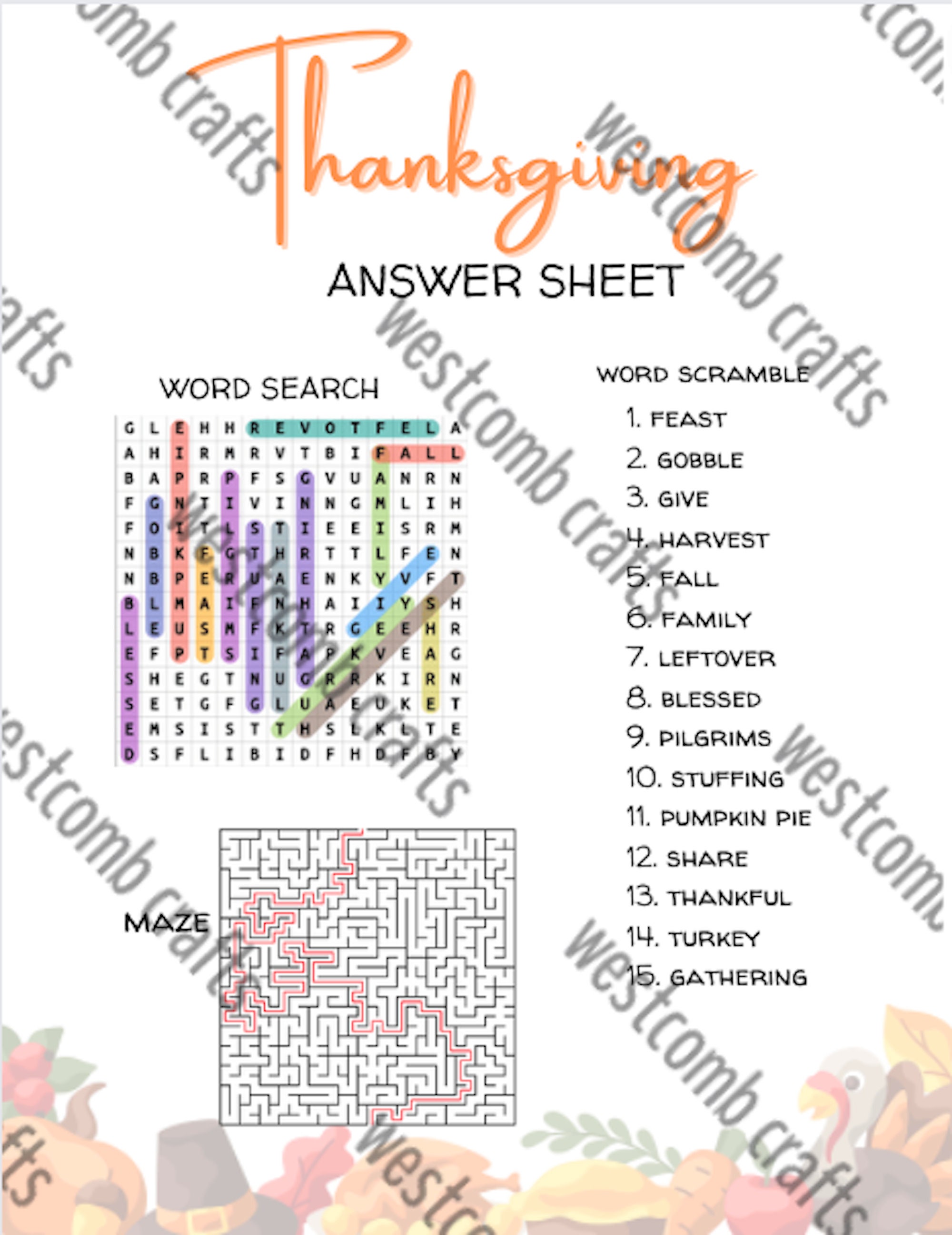 Printable Thanksgiving Puzzles, Games for Kids, Printable Thanksgiving ...