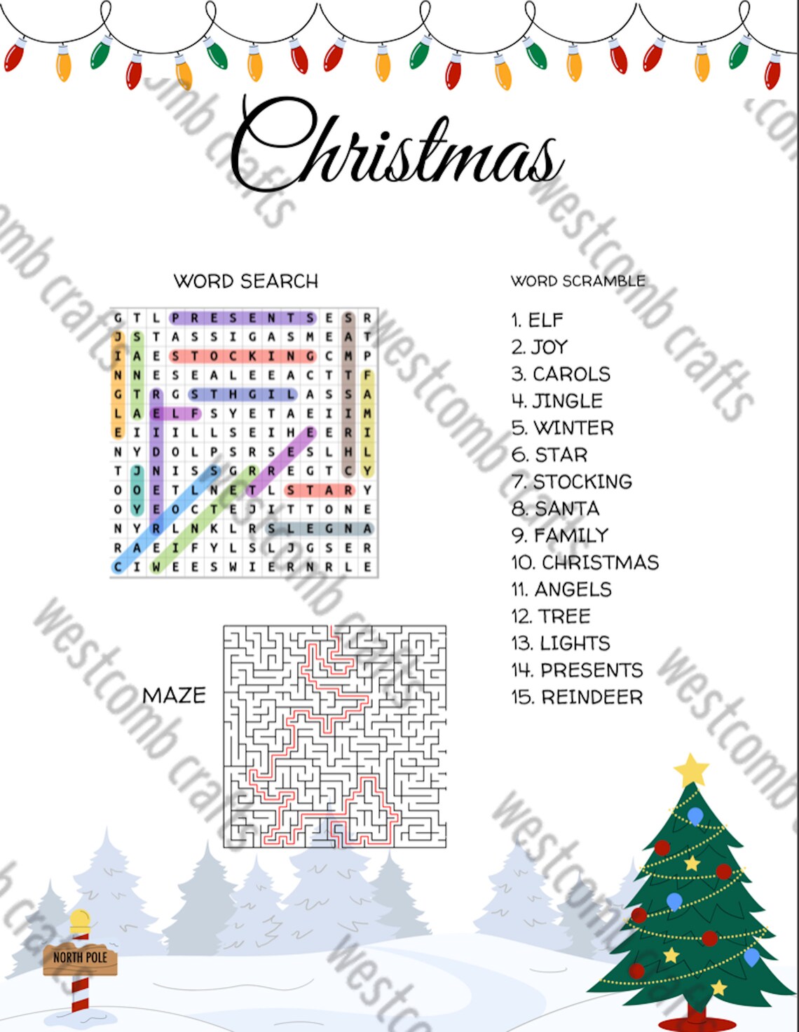 Printable Christmas Word Search - Etsy Canada