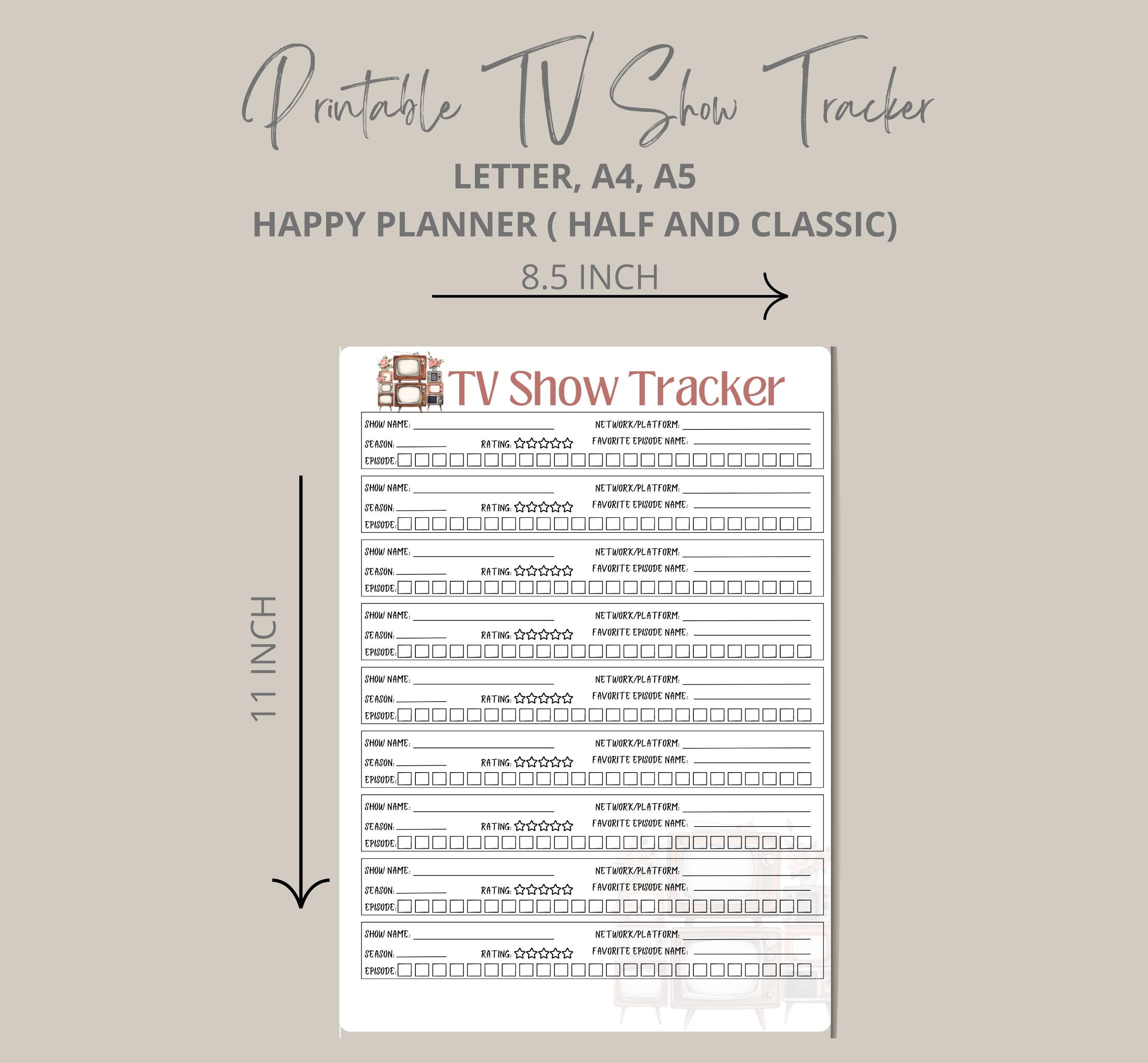 TV Show Tracker Printable, TV Show Watch List, Happy Planner, Goodnotes ...
