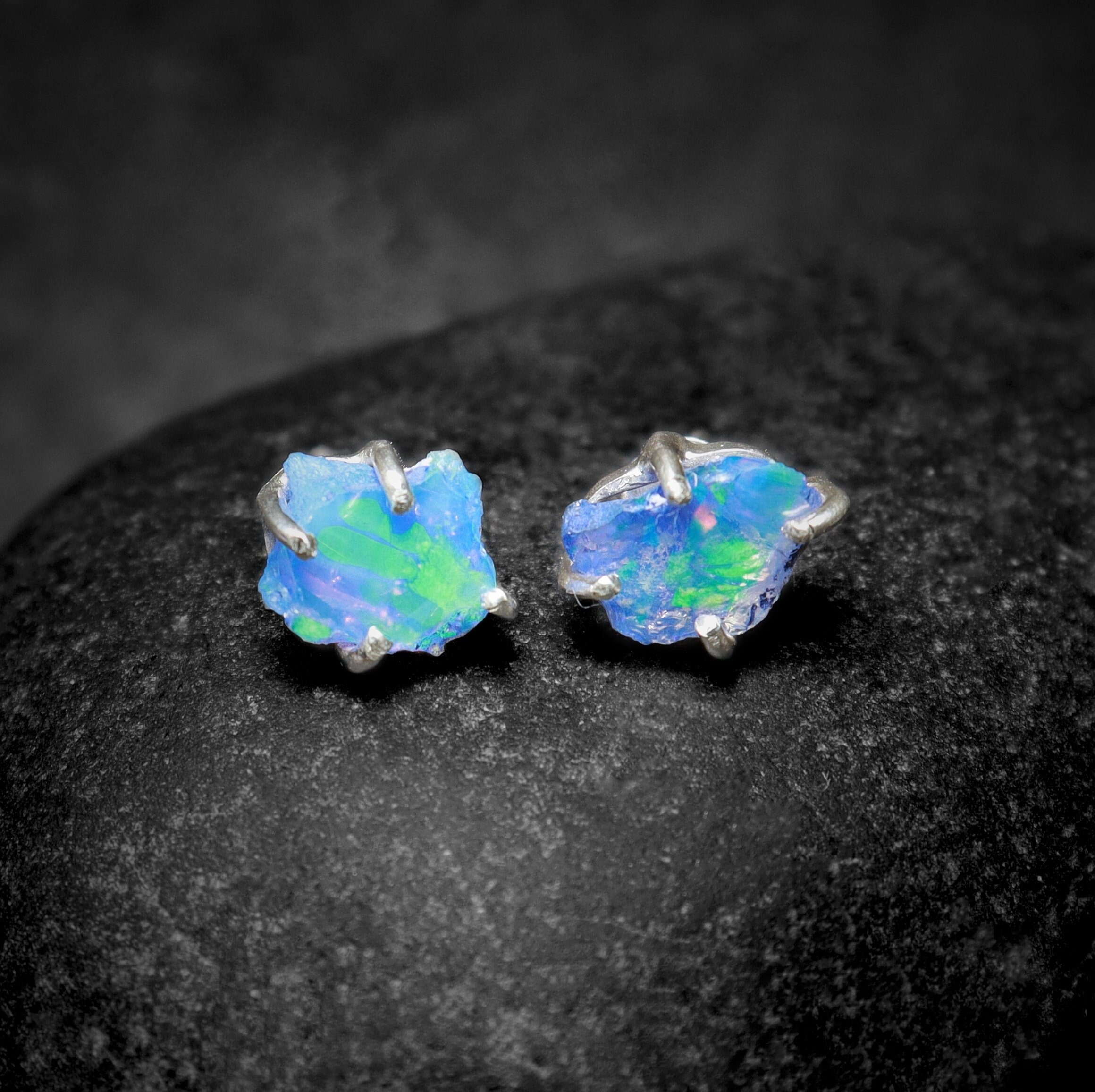 Blue Fire Opal Earrings