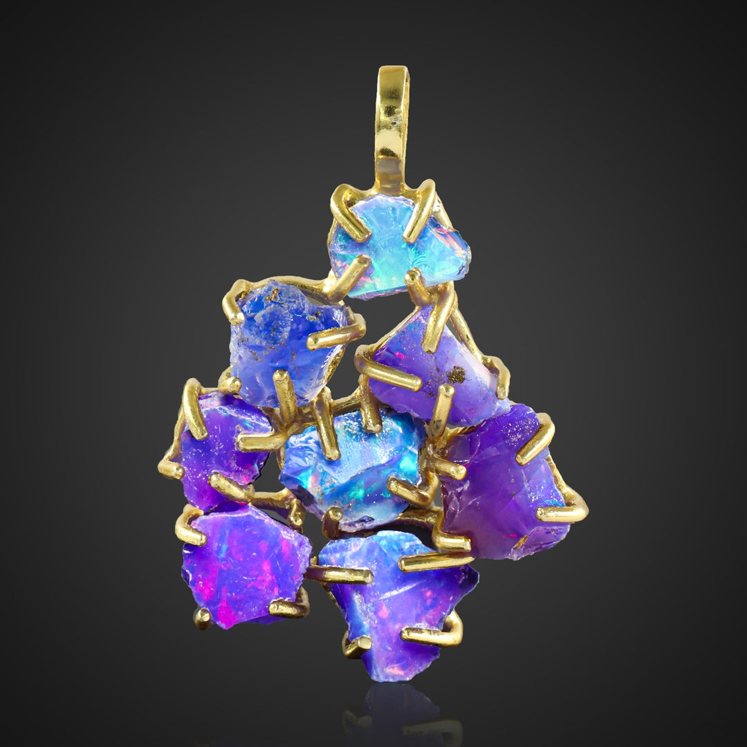 Genuine Lavender Fire Opal Pendant, Ethiopian Opal Rough Stone Pendant ...