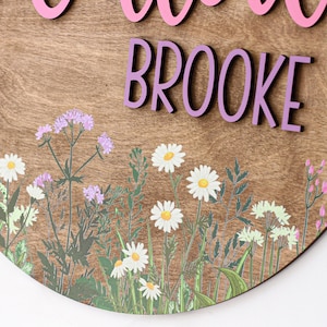 Wildflower Nursery Sign, Round 3D Name Sign, Personalized Wooden Name ...